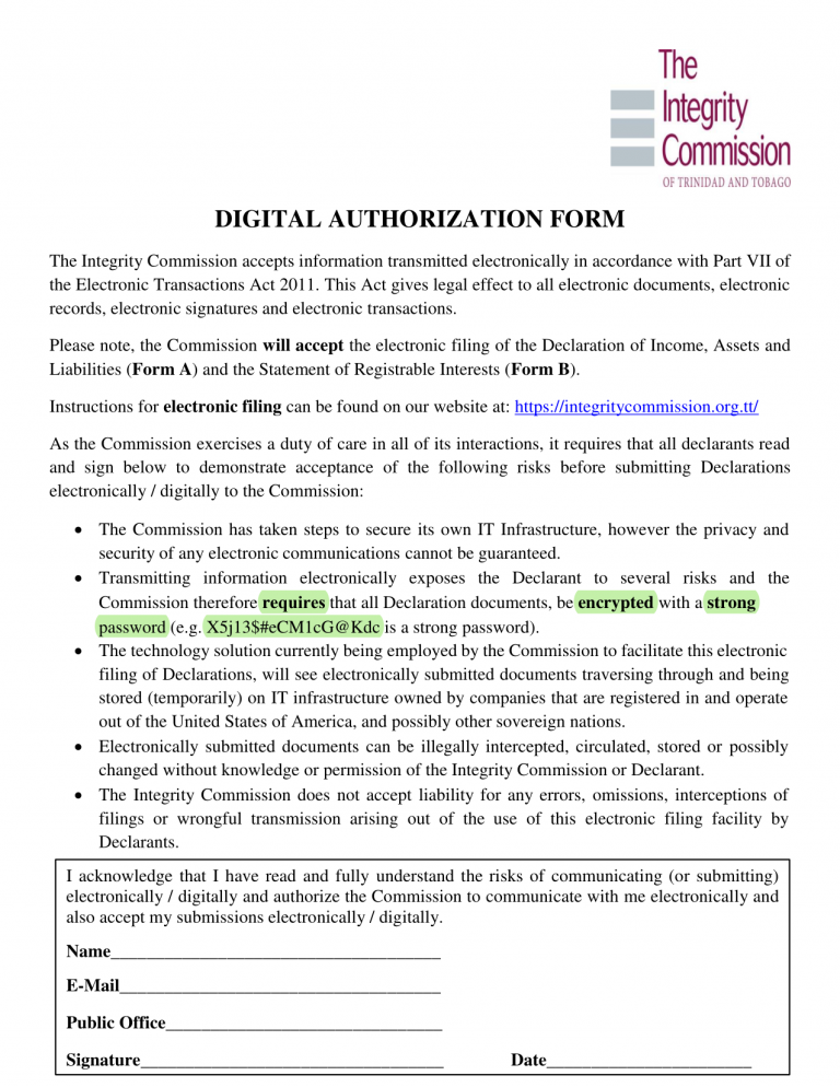 Digital (Electronic) Filing – The Integrity Commission of Trinidad and ...