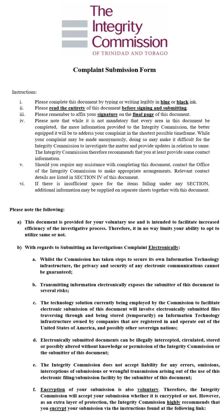 How to Make a Complaint to Investigations – The Integrity Commission of ...