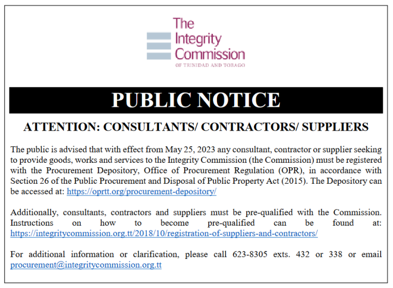 PUBLIC NOTICE ATTENTION: CONSULTANTS/ CONTRACTORS/ SUPPLIERS – The ...