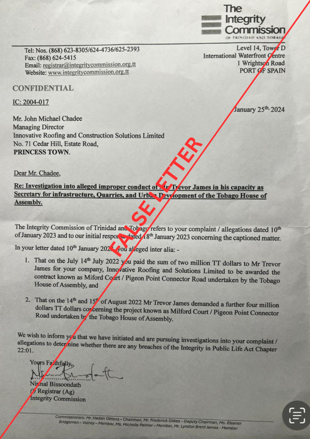 PRESS RELEASE: False Letter dated January 25th, 2024 circulating in the ...